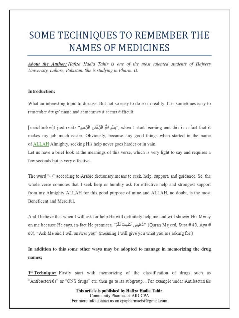 Techniques to Memorize Drug Names | PDF | Drugs | Psychoactive Drugs