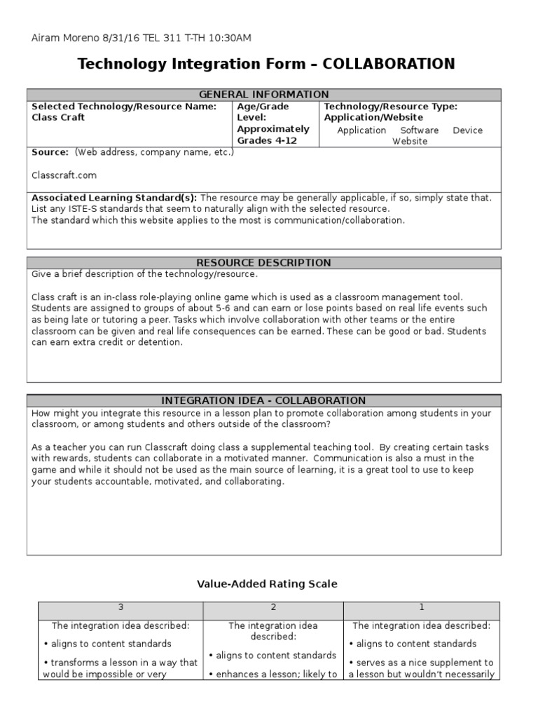 Technology Integration Template-Collaboration Tel311 | PDF | Collaboration | Education Theory