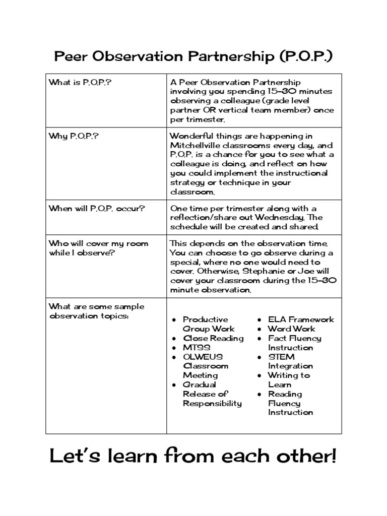 Peer Observation Partnership Overview | PDF