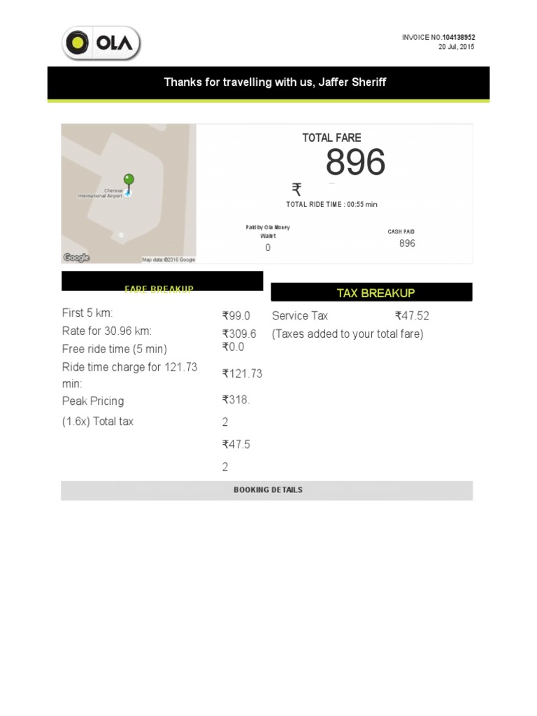 Ola Cabs Invoice #104138952 | PDF