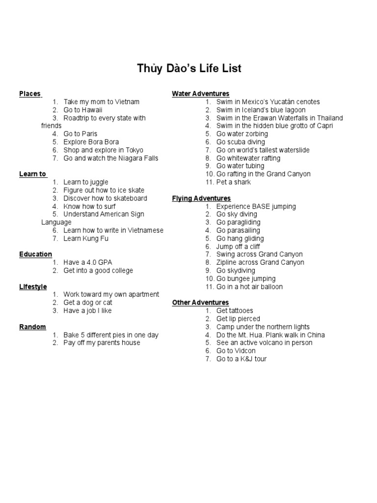 Lifelisttemplate Thuydao | PDF