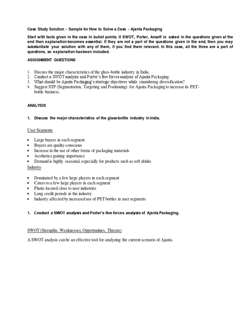 Sample Case Study Solution - Ajanta | PDF | Swot Analysis | Economies