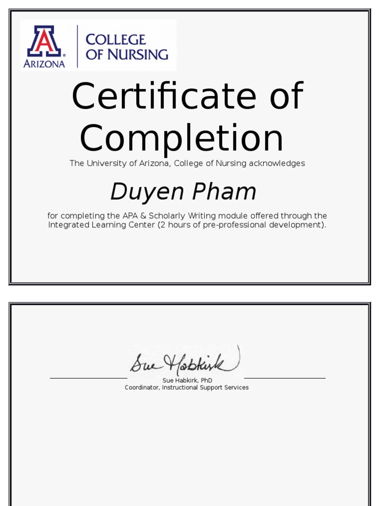 Certificate-Apa-Scholarly-Writing-Module-Completion-Duyenpham 5 | PDF
