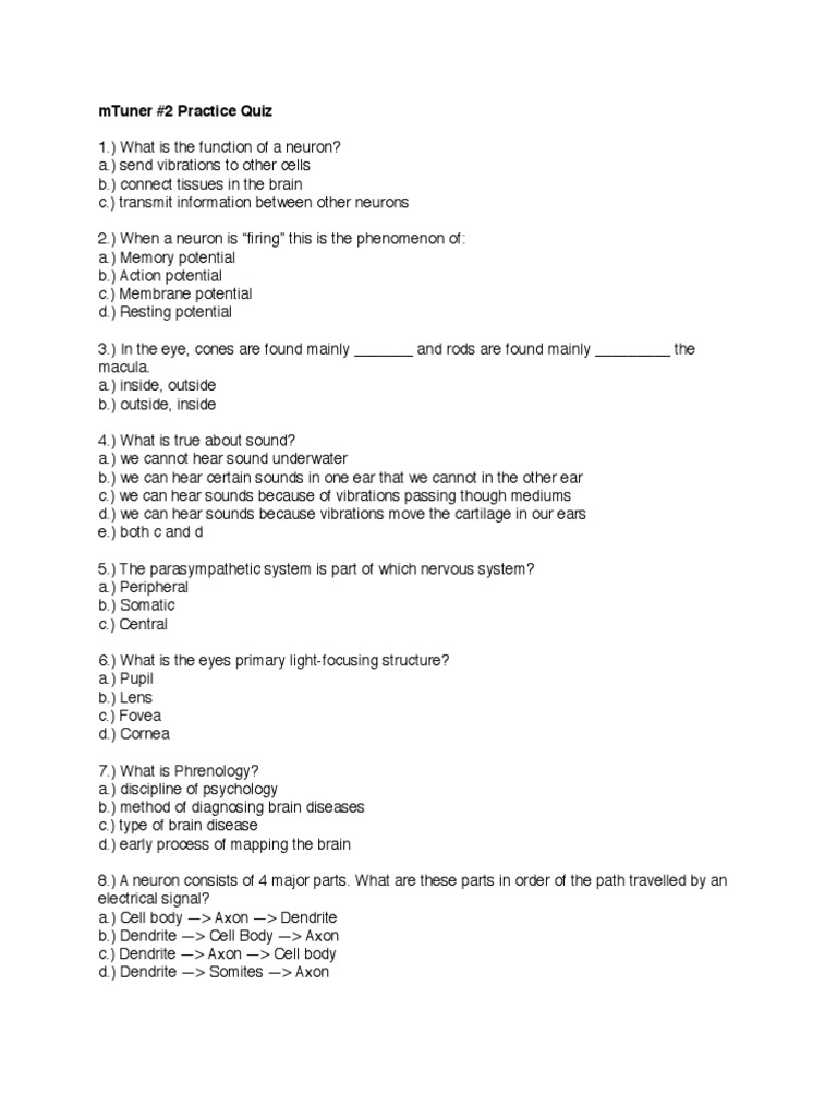 Practice Question Mtuner 2 | PDF | Neuron | Axon
