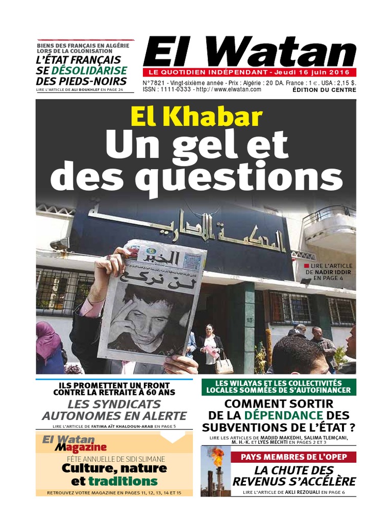 Journal El Watan 16.06.2016 | PDF | Organisation des pays exportateurs ...