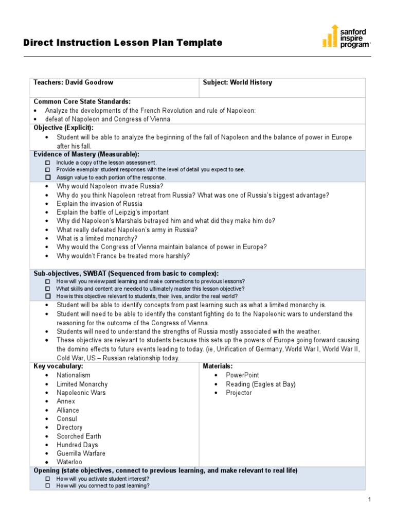Lesson Plan Observation 2 | PDF | Napoleon | Teachers