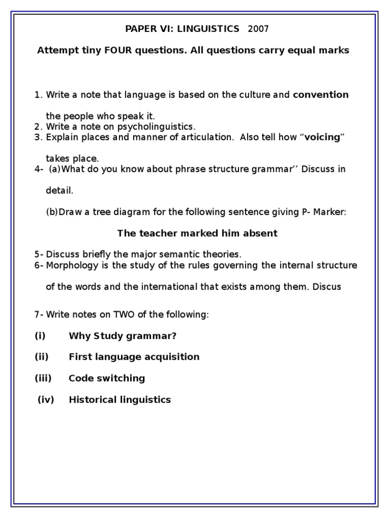 Linguistics Paper Questions 2007 | PDF