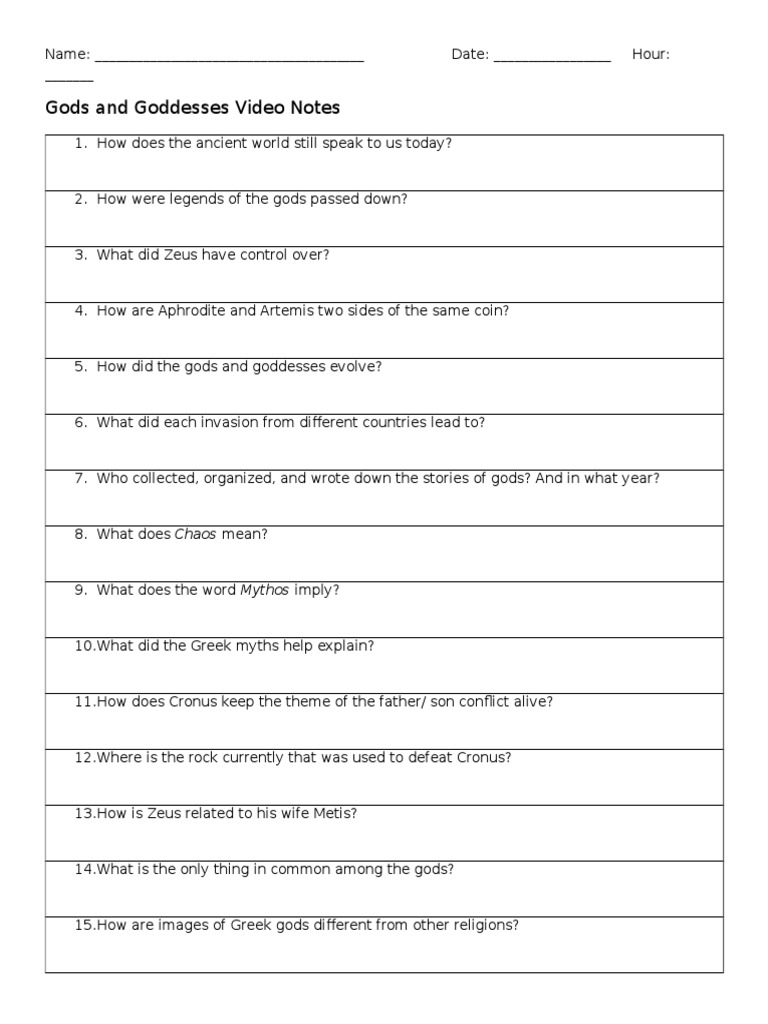 Greek Gods and Myths Study Guide | PDF