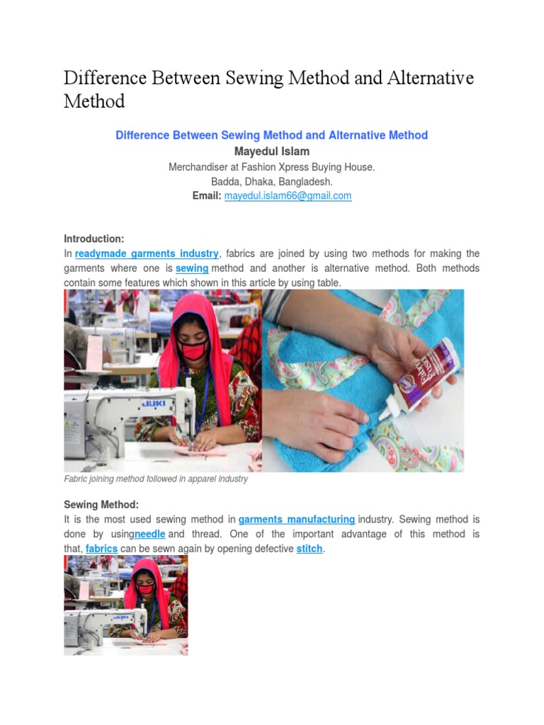 Sewing vs. Alternative Fabric Methods | PDF | Textiles | Sewing