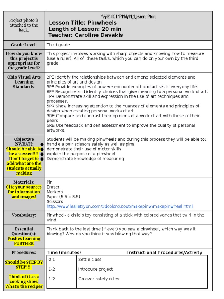 Length of Lesson: 20 Min Teacher: Caroline Davakis: VAE 101 FINAL ...