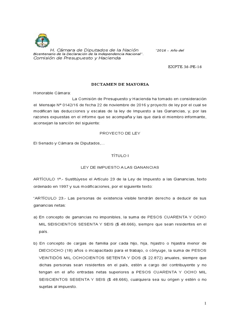 Dictamen De Ganancias Del Oficialismo Pdf Impuestos Presupuesto 5170