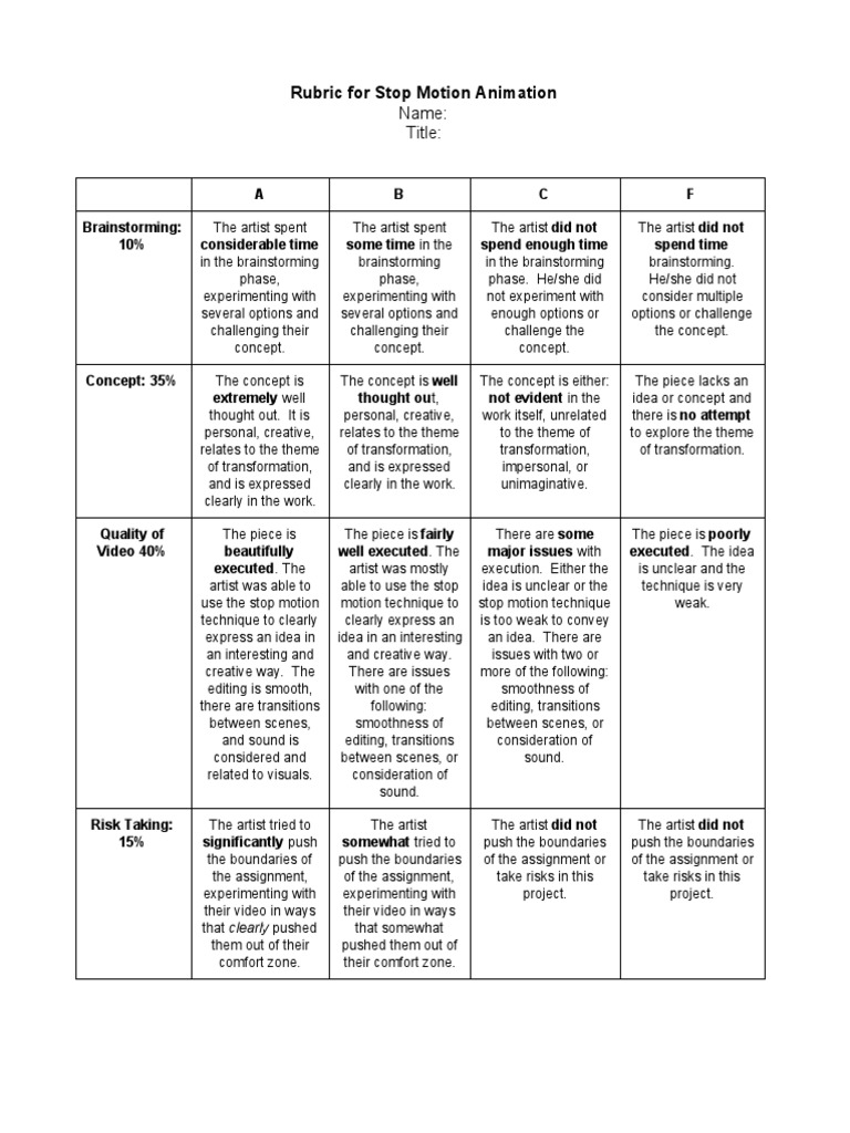 Rubricstopmotionanimation | PDF | Art
