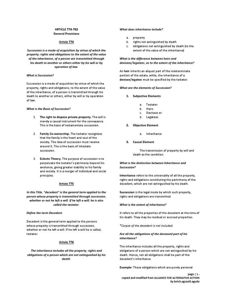 Succession - Dean Navarro Notes | PDF | Will And Testament | Inheritance