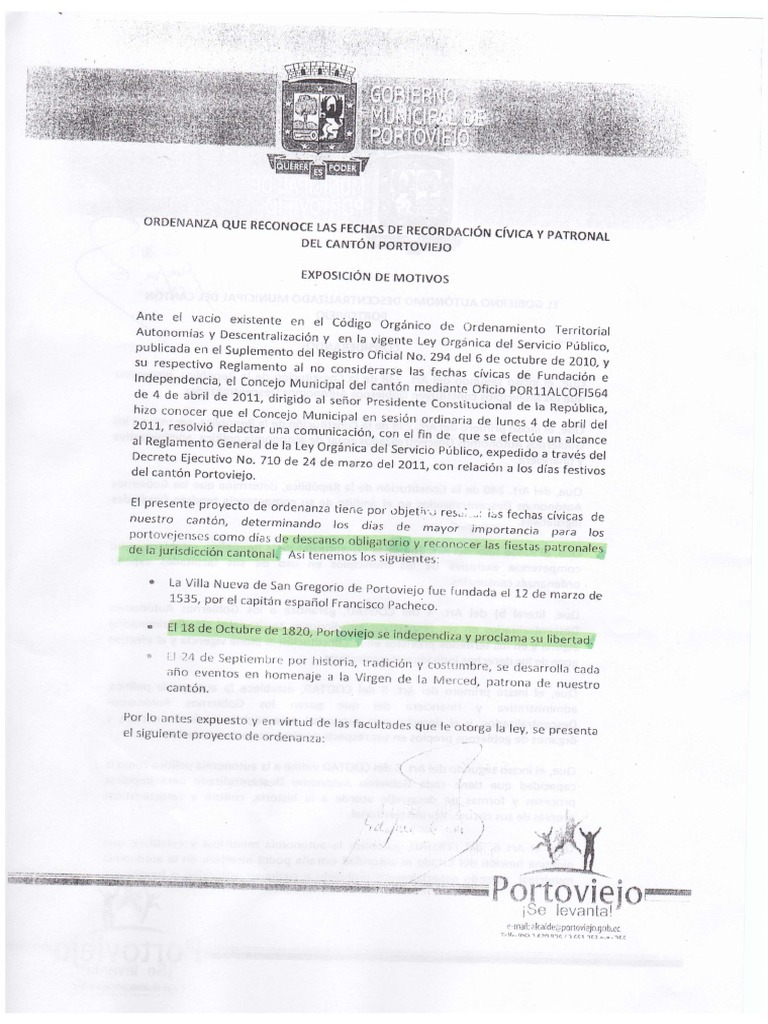 Ordenanza Municipal Portoviejo | PDF