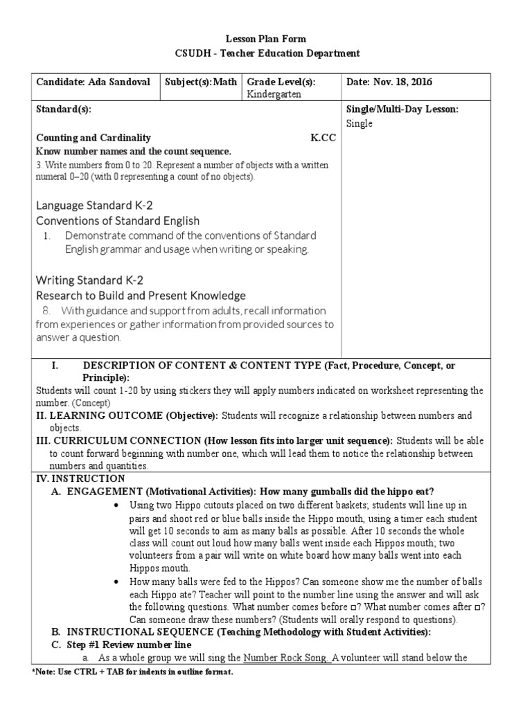 Lesson Plan Form Ada Sandoval Lbs 400 Revised | PDF | Lesson Plan ...