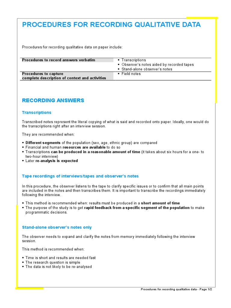 6 1 1 Procedures Recording Qualitative Data | PDF | Qualitative ...