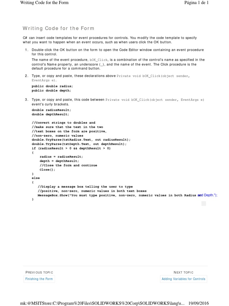 Writing Code For The Form | PDF | Computers