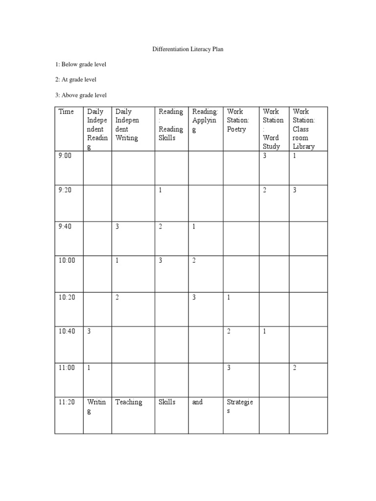 Differentiated Literacy Plan for Grades | PDF | Reading Comprehension ...