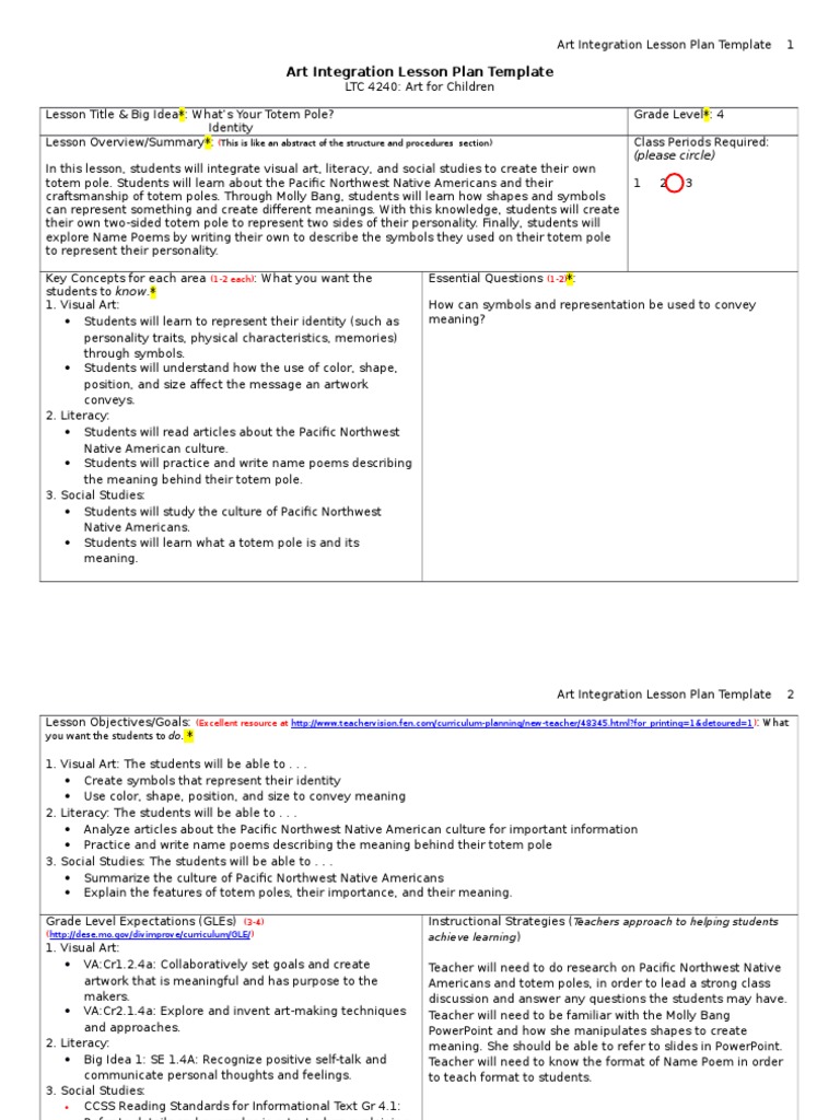 Ali Haller Art Integrated Lesson Plan 2016 | PDF | Lesson Plan ...
