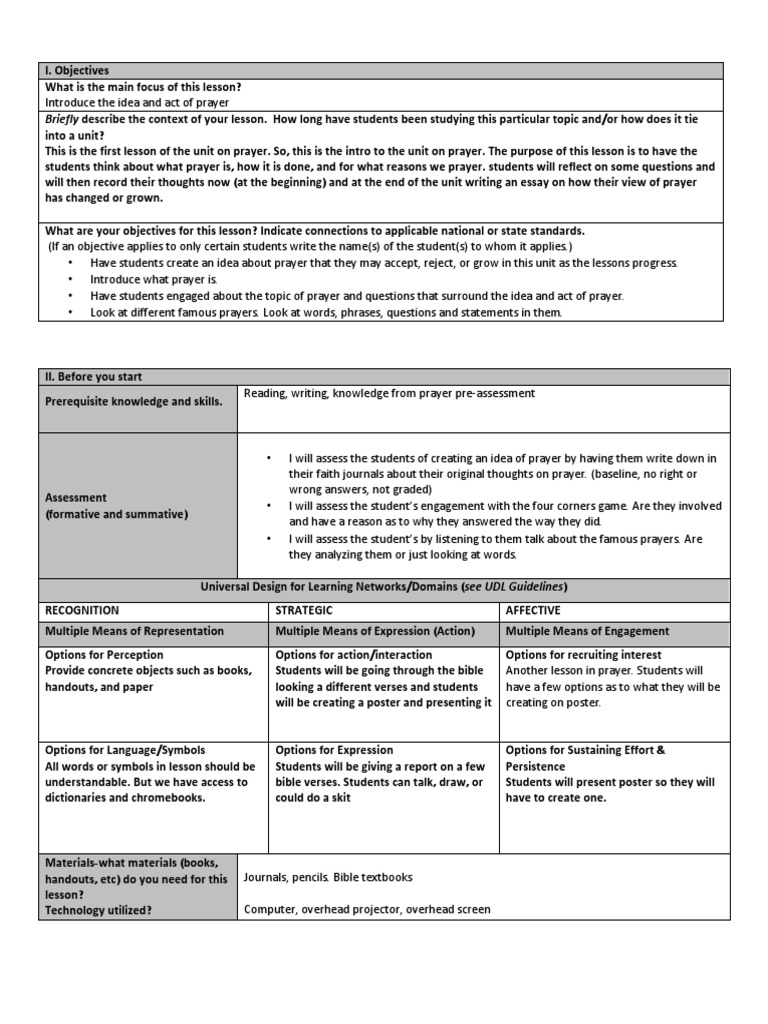 lesson 1 on prayer | Prayer | Educational Assessment
