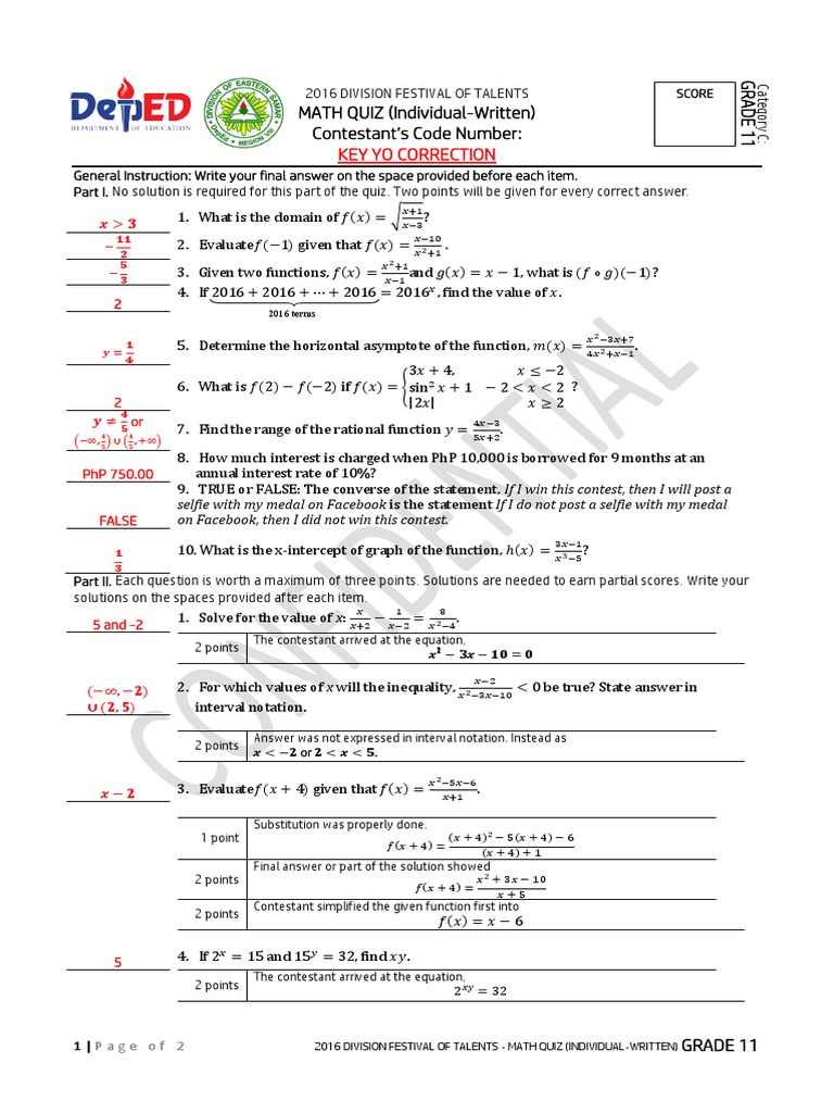 Key To Correction g11 | PDF | Logarithm | Function (Mathematics)