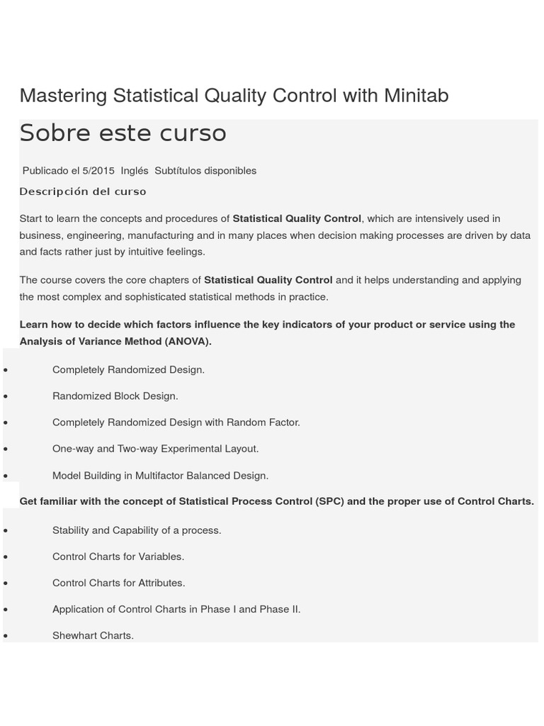 Mastering Statistical Quality Control With Minitab | PDF | Analysis Of ...