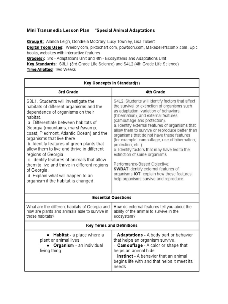 Animal Adaptations for Grades 3-4 | PDF | Adaptation | Habitat