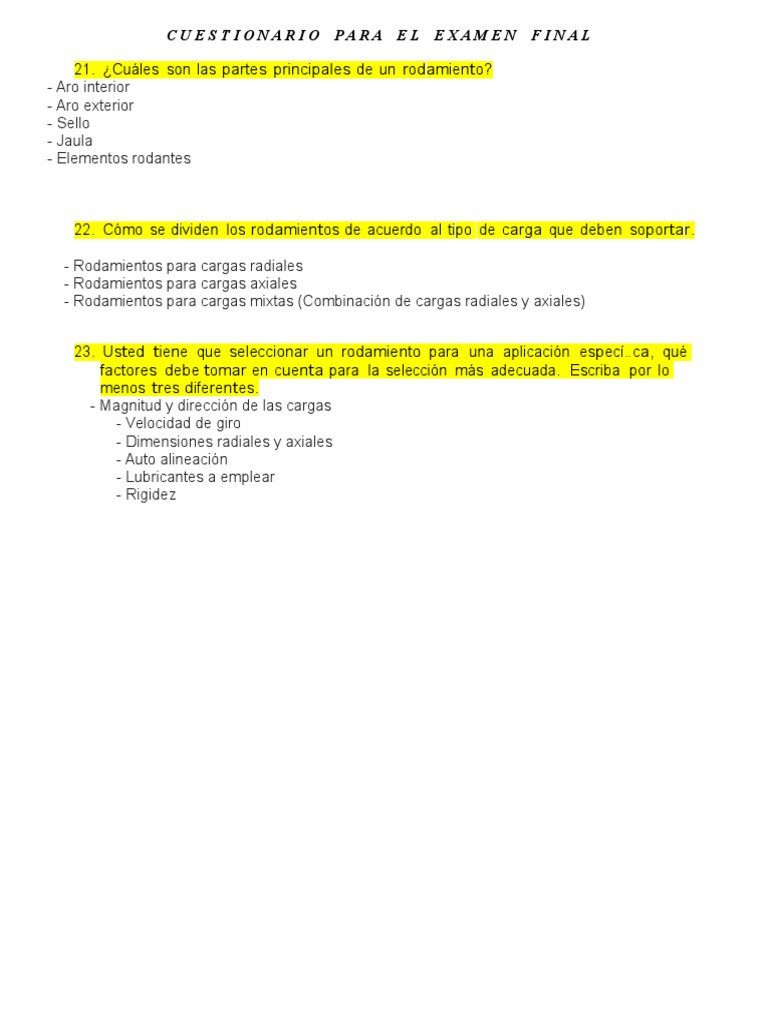 Preguntas de Rodamientos | PDF