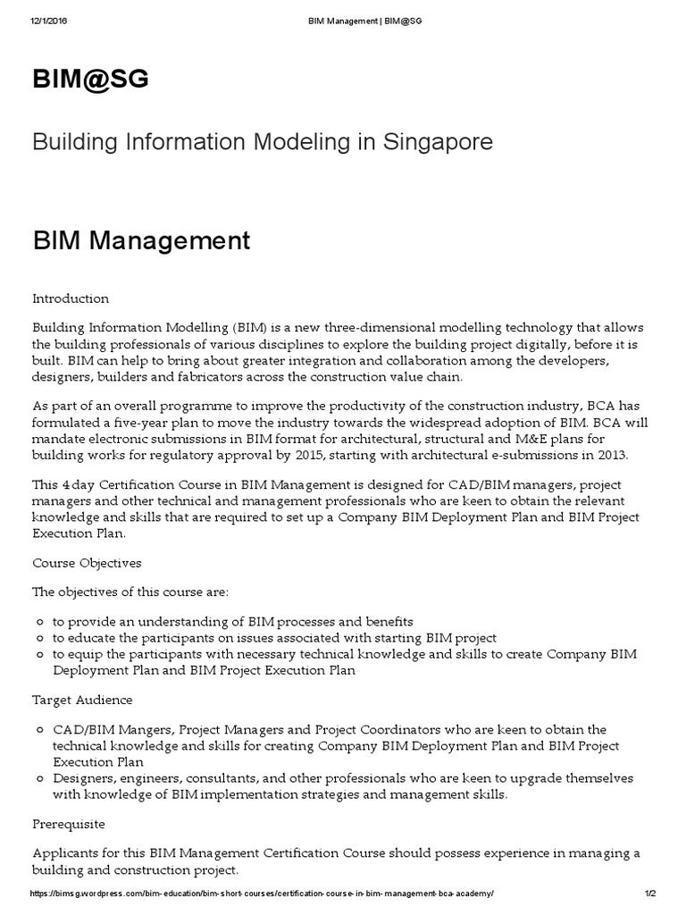 BIM Management - BIM@SG | PDF | Building Information Modeling | Science ...