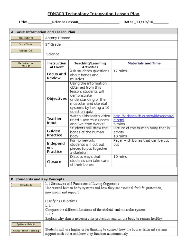 3rd Grade Musculoskeletal Lesson Plan | PDF | Science & Mathematics