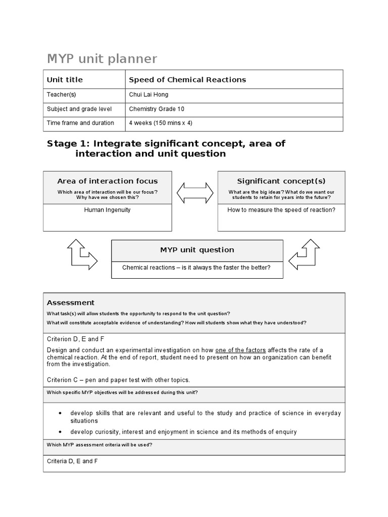 Unit Plan G10 Speed of Chemical Reactions | Download Free PDF ...