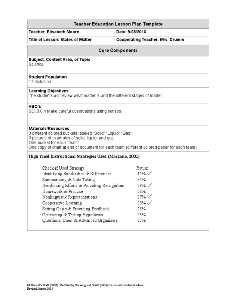 Teacher Education Lesson Plan Template | PDF | Differentiated ...