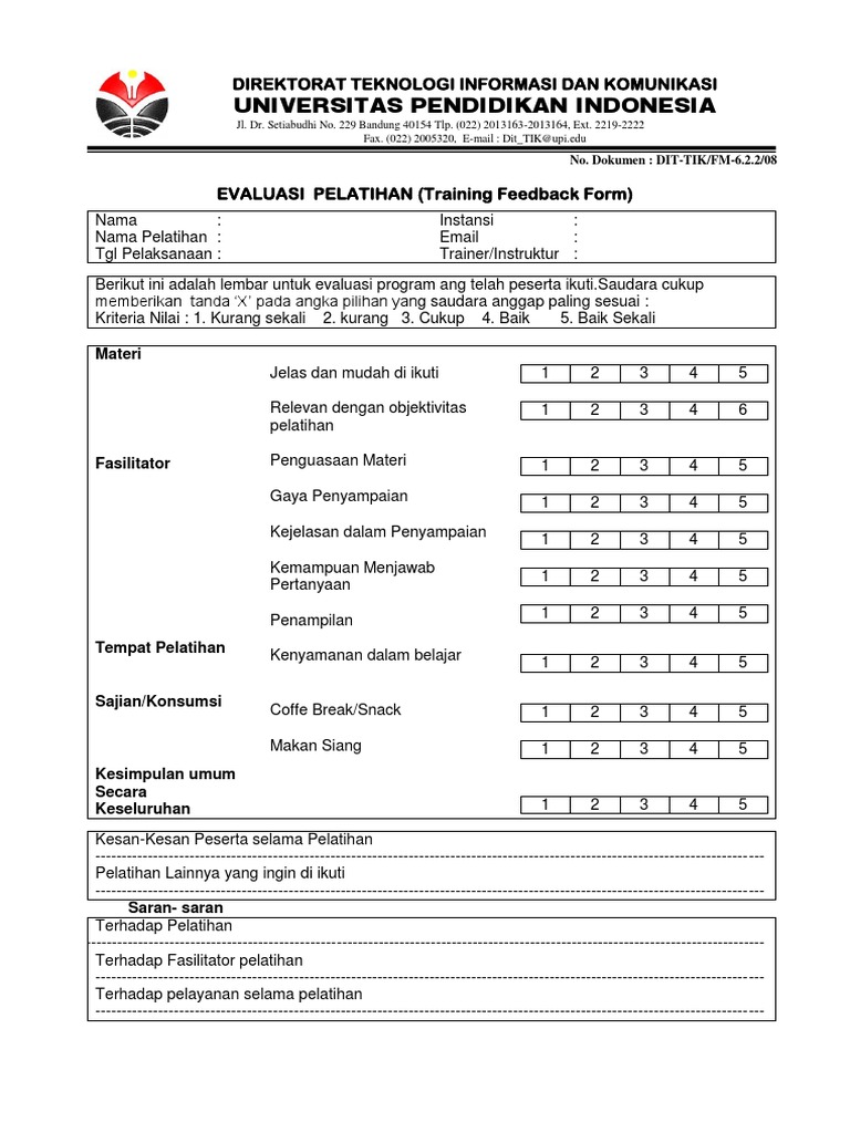 EVALUASI PELATIHAN (Tranning Feedback Form) | PDF