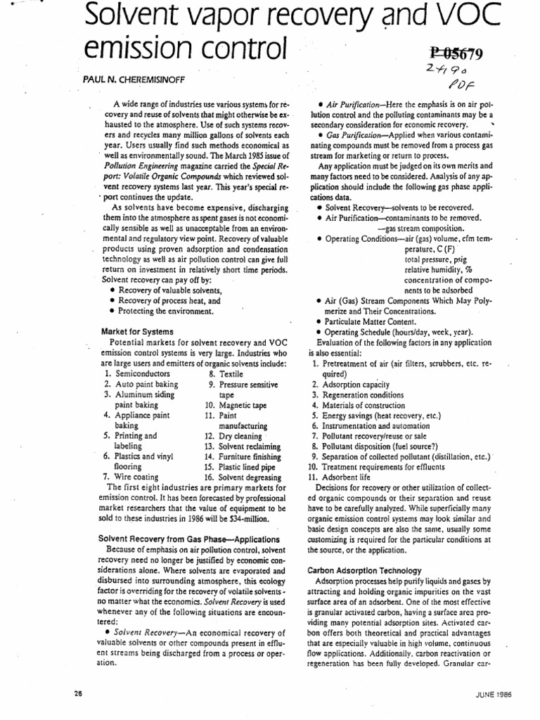 Solvent Vapor Recovery and VOC Emission Control | PDF | Adsorption ...