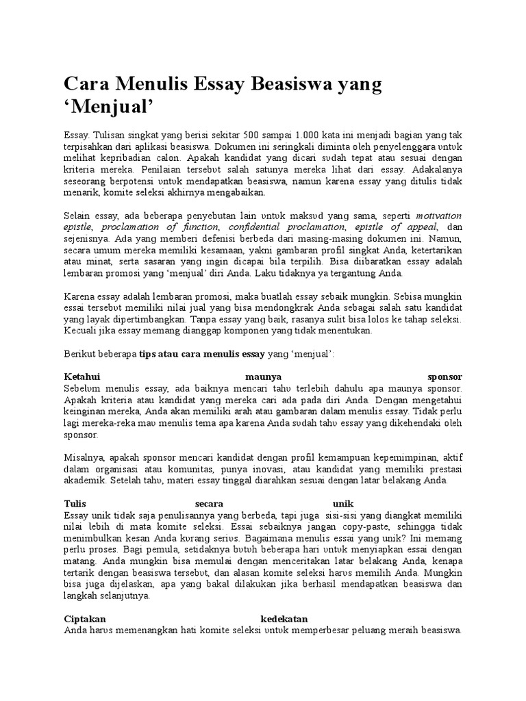 Cara Menulis Essay Beasiswa | PDF | Pengembangan Diri