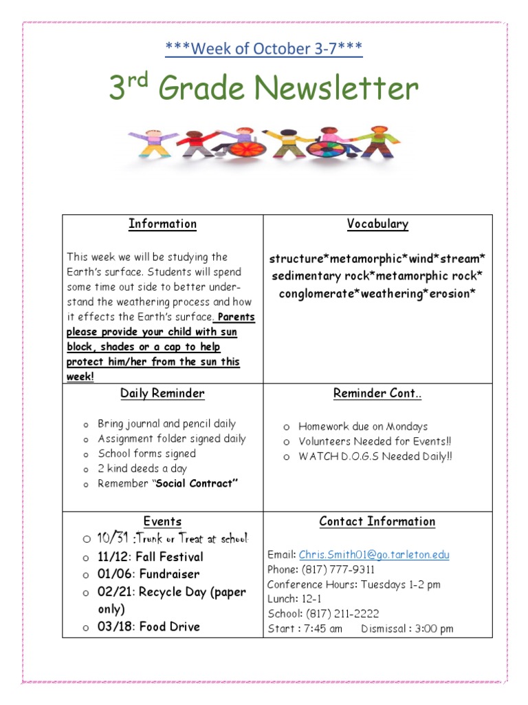 3rd Grade Newsletter | PDF