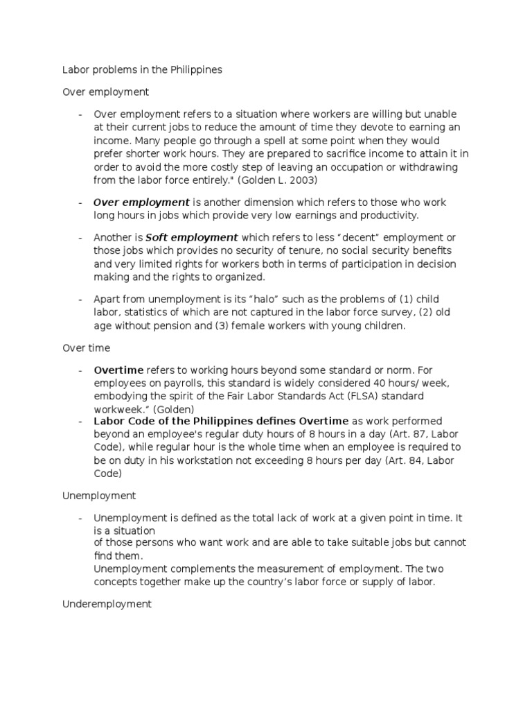 Labor Problems in The Philippines | PDF | Underemployment | Unemployment
