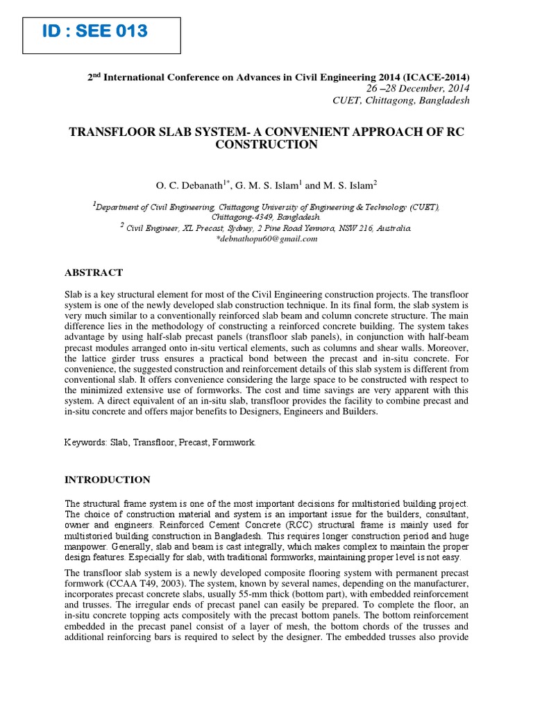 ID: SEE 013: Transfloor Slab System-A Convenient Approach of RC ...