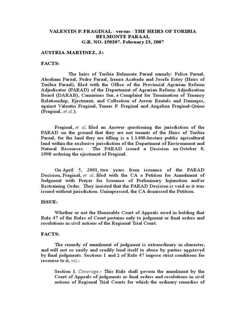 Fraginal V Heirs of Paraal | PDF | Judgment (Law) | Annulment