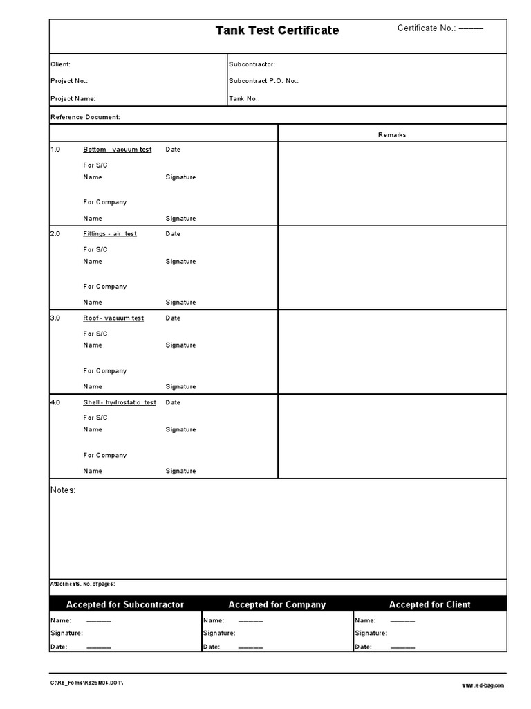 Tank Test Certificates | PDF