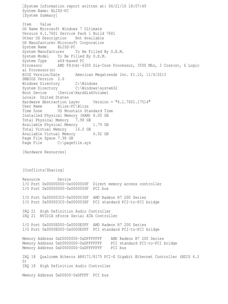 MSINFO | PDF | Ip Address | Device Driver