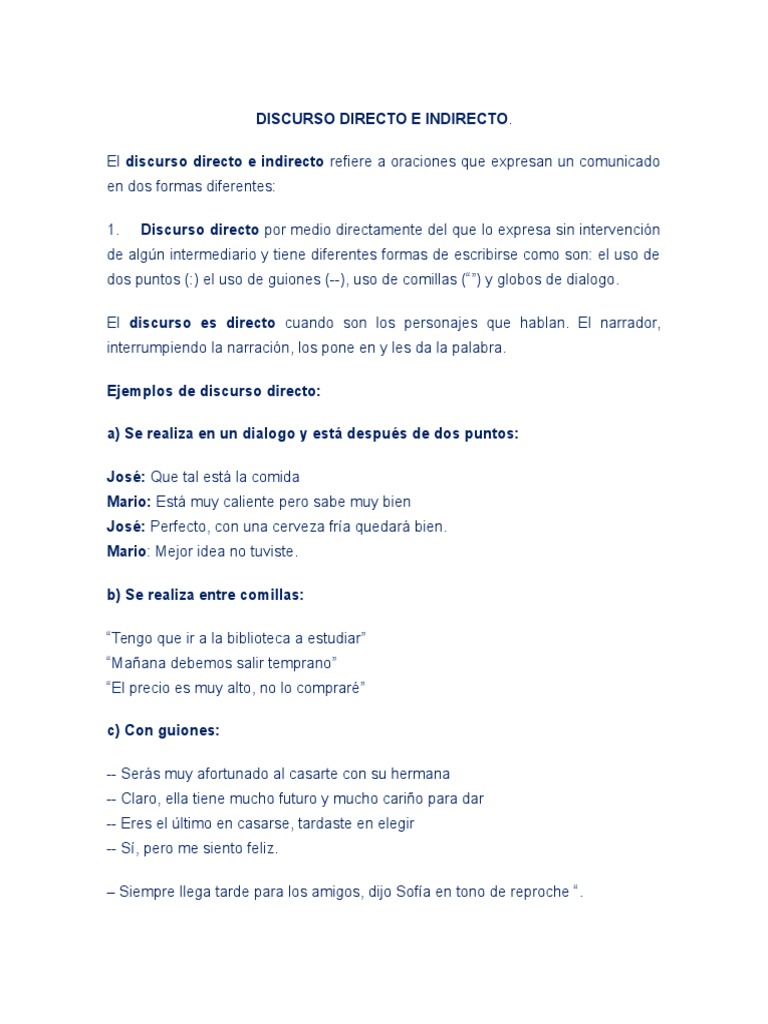 Discurso Directo e Indirecto | PDF