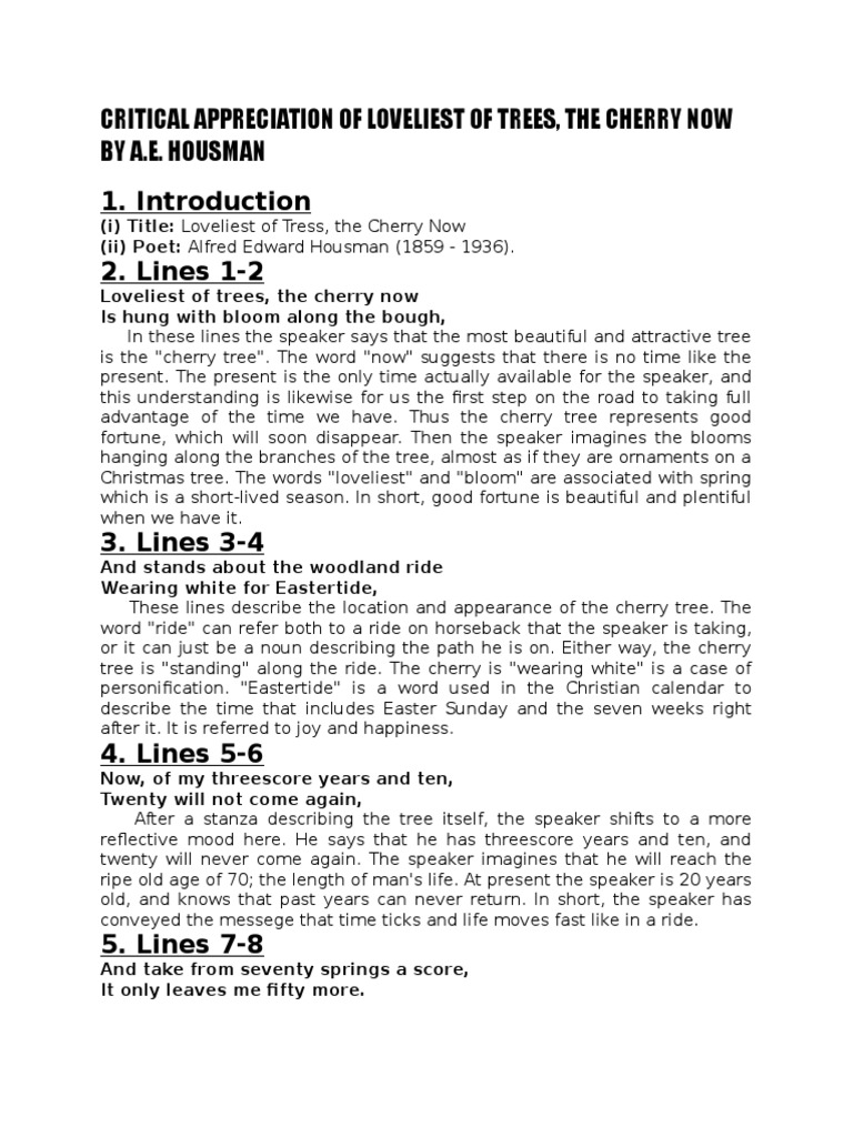 Critical Appreciation of "Cherry Tree" | PDF | Poetry
