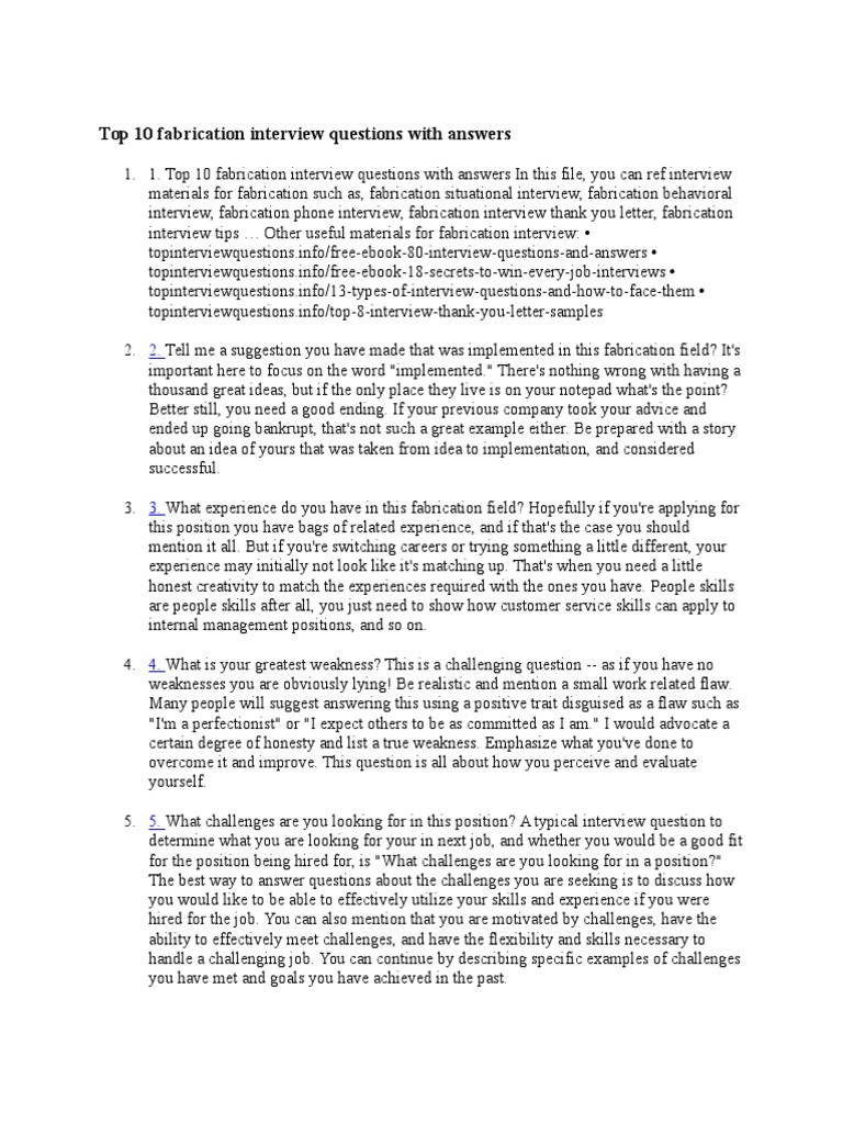 Top 10 Fabrication Interview Questions With Answers | PDF