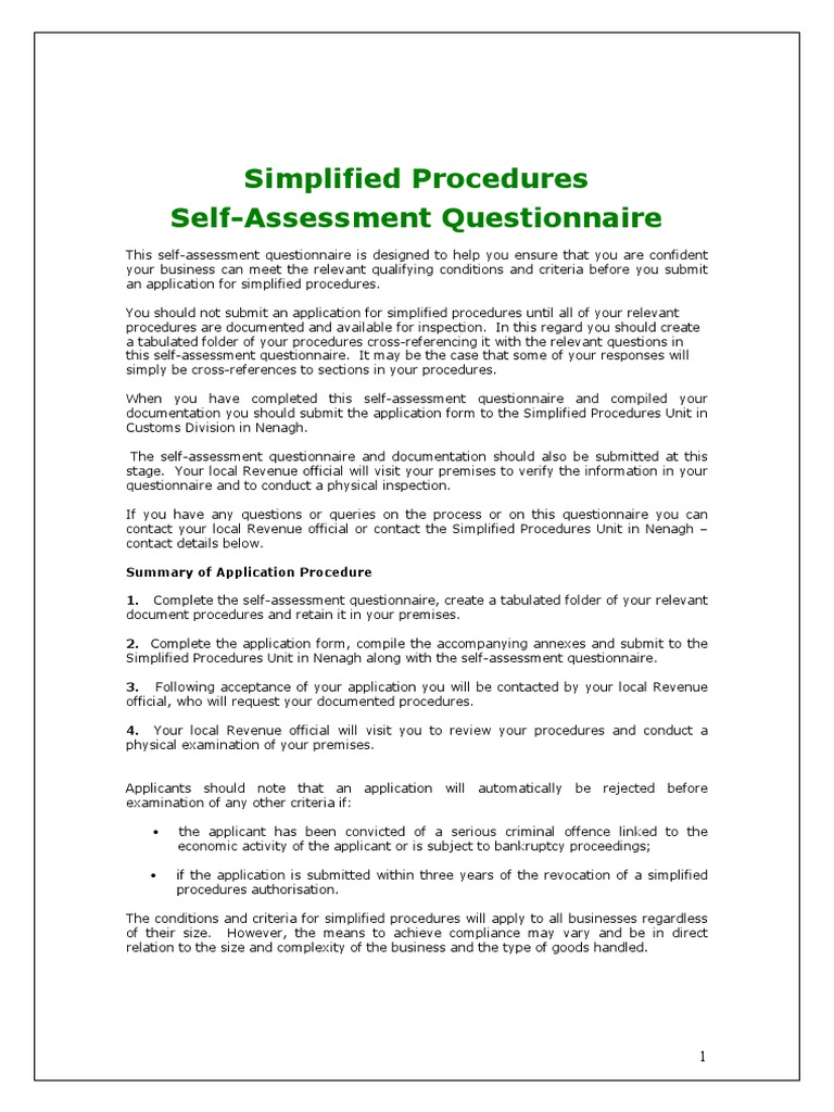 Simplified-Procedure-Self-Assessment Questionare PDF | PDF | Iso 9000 ...