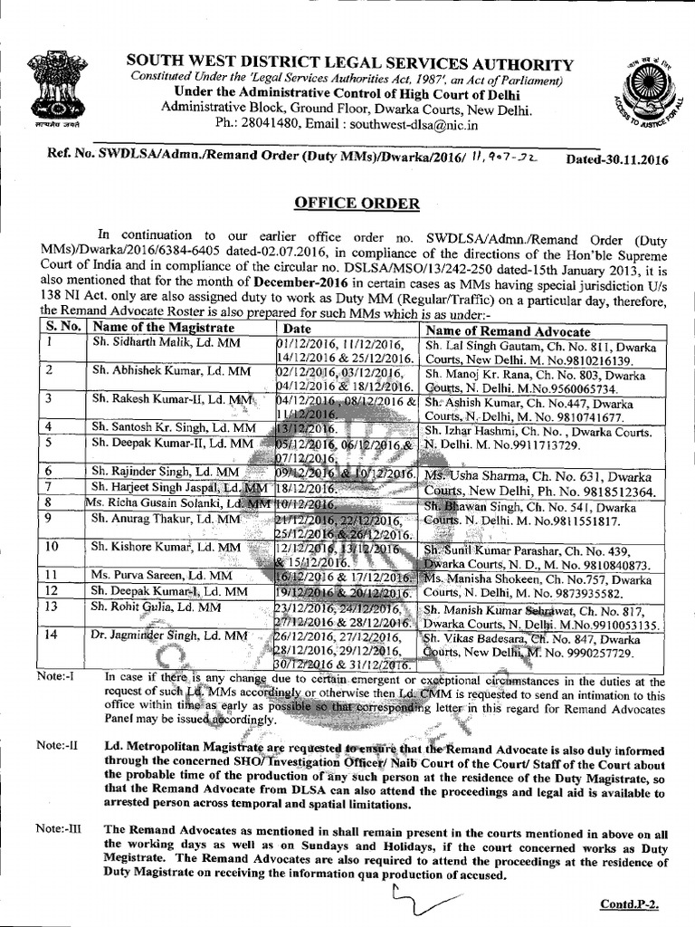 Office Order Regarding Duty MM For The Month of December 2016 | PDF