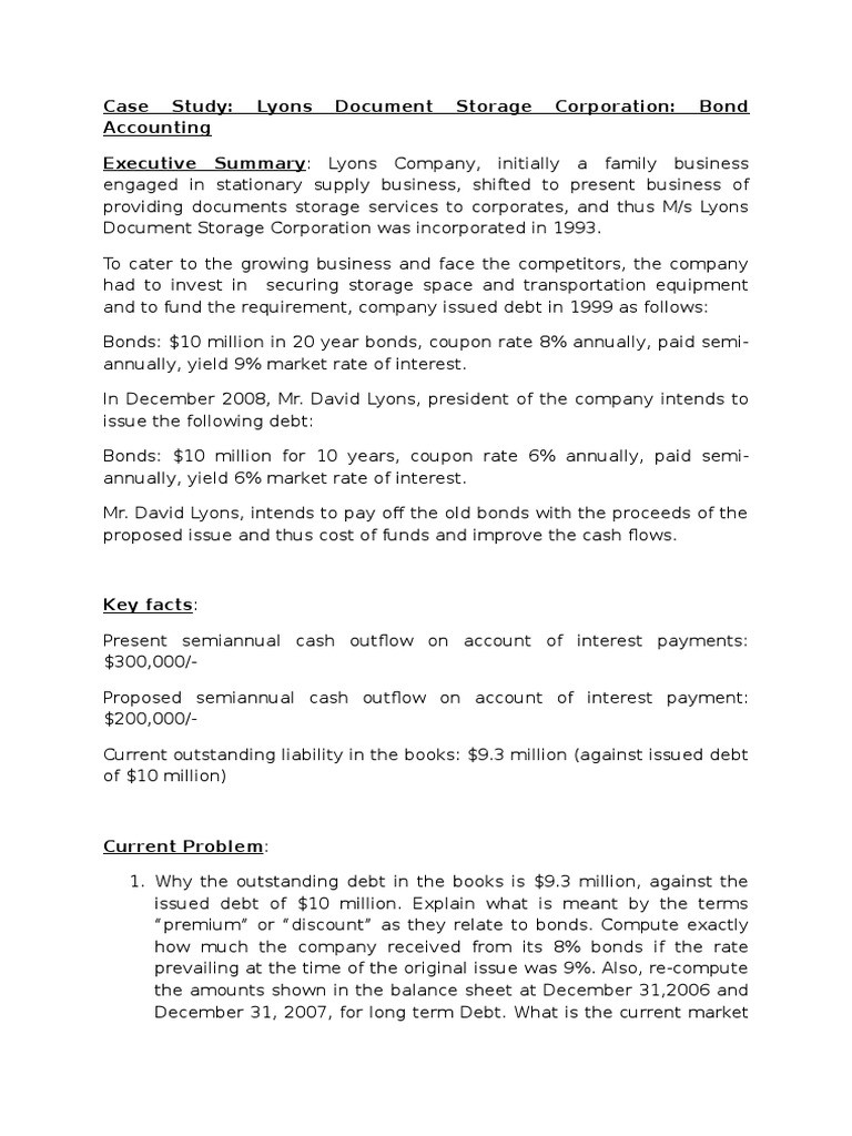 Lyons Document Storage Bond Analysis | PDF | Bonds (Finance) | Yield ...