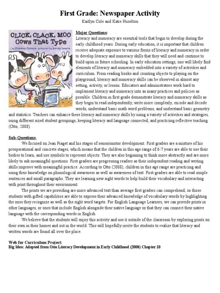 First Grade: Newspaper Activity: Major Questions | PDF | Reading ...