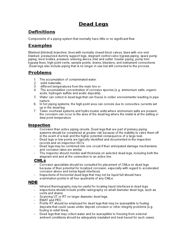 Dead Legs | PDF | Corrosion | Valve