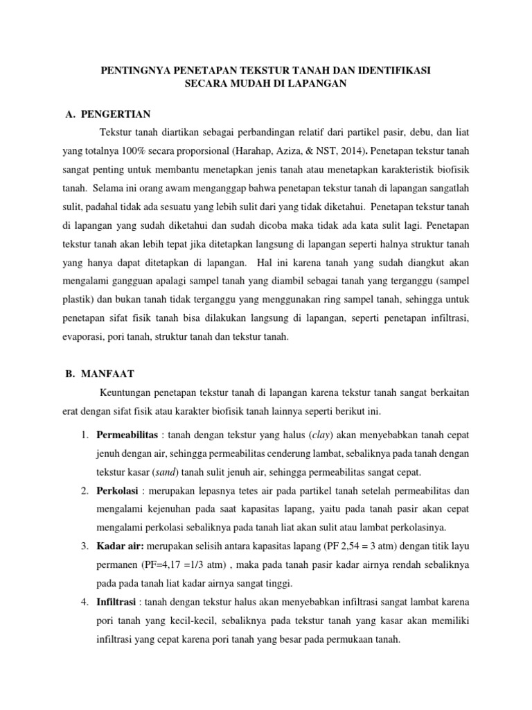 MAKALAH CERDAS - Tekstur Tanah Sebagai Identifikasi Jenis Tanah - Rev ...